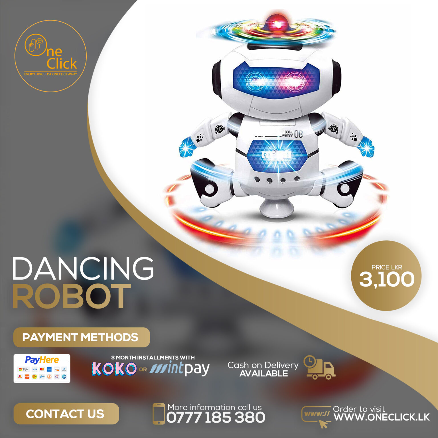 Dancing Robot with 3D Lights and Music, Multi Color Lights - OneClick