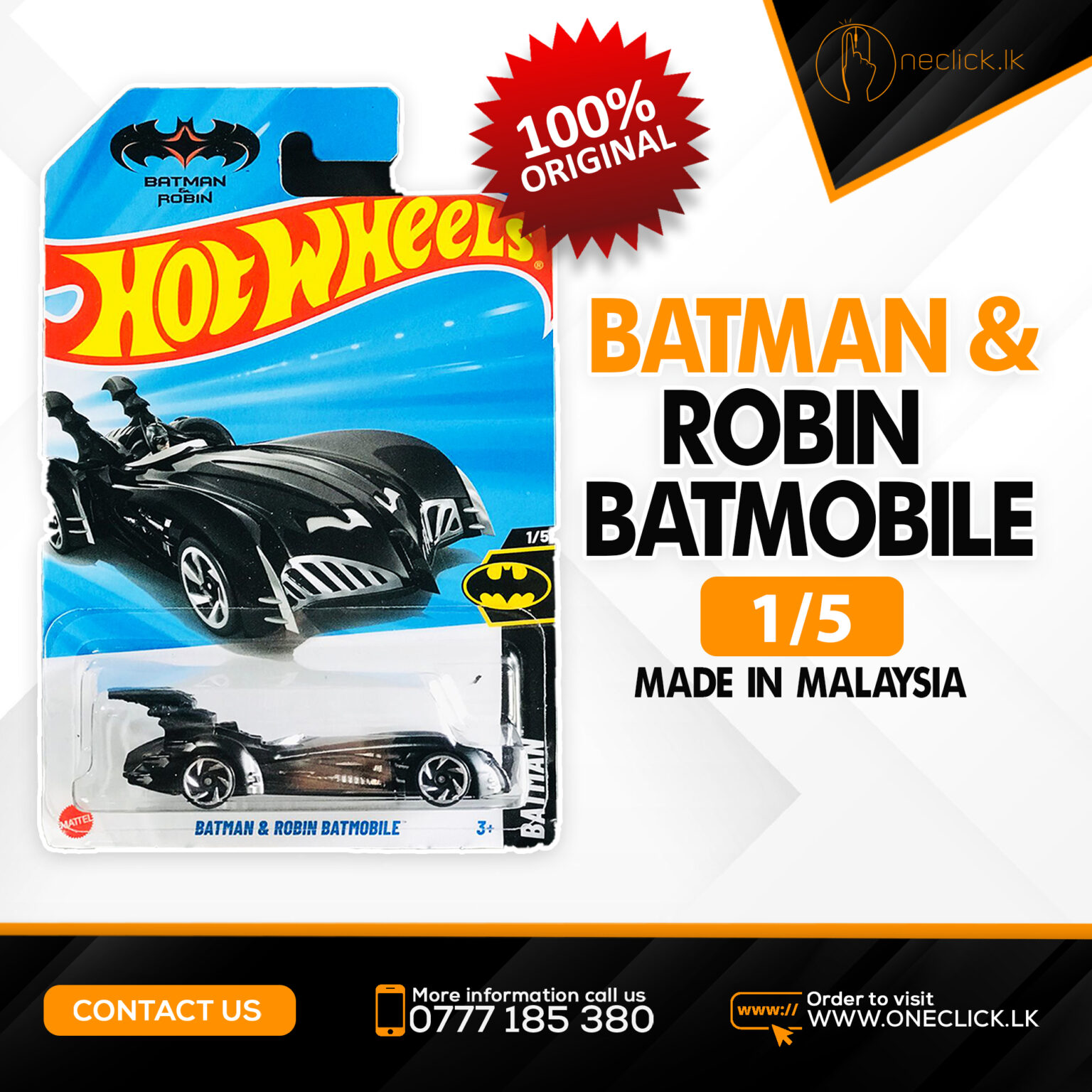 Hot Wheels 1.64 – Car – Batman – Batman & Robin Batmobile OneClick